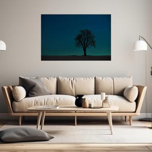 Starry Night Tree Art Print: Dreamy Sky Landscape With Stars Wall Decor ...