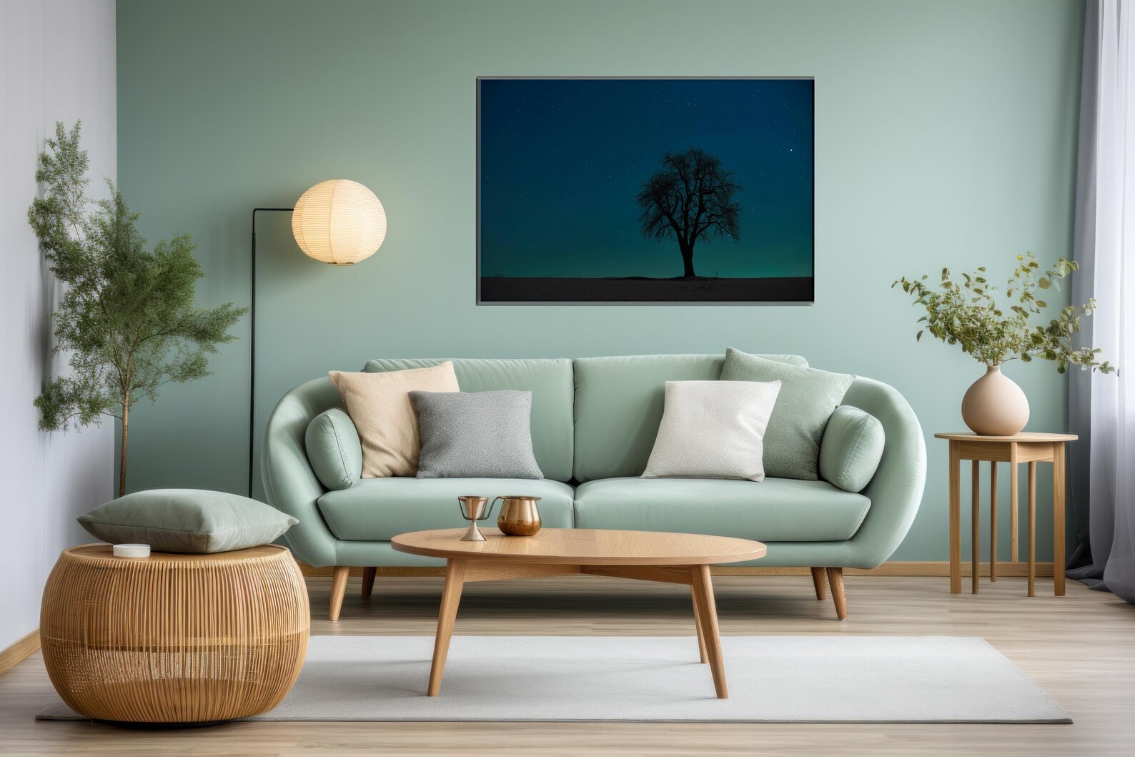 Starry Night Tree Art Print: Dreamy Sky Landscape With Stars Wall Decor ...