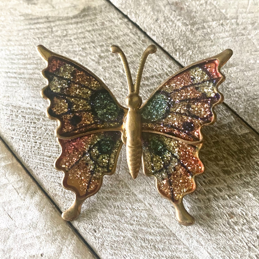 Vintage Enameled Butterfly Brooch Pin Sparkly Multicolored - Etsy
