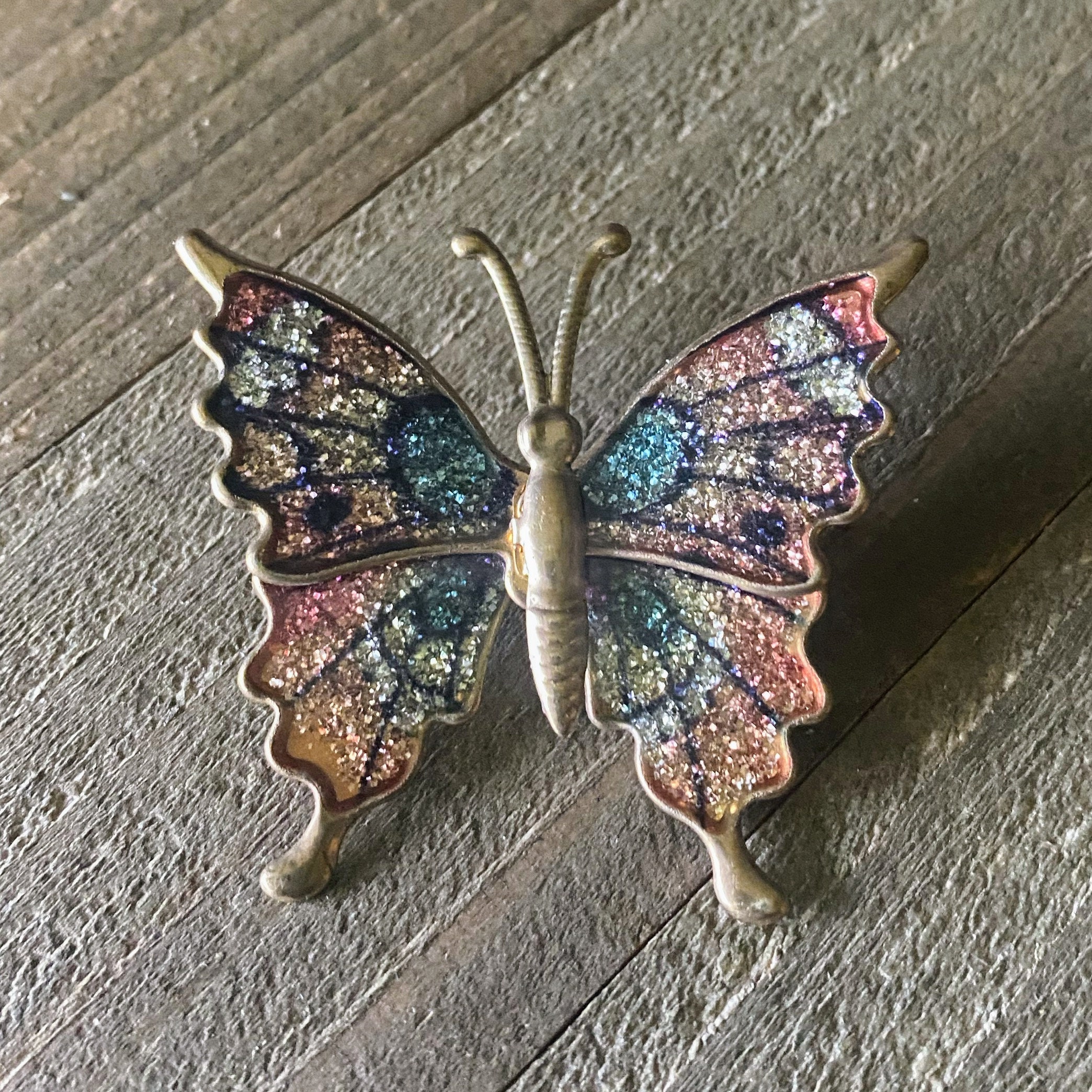 Vintage Enameled Butterfly Brooch Pin Sparkly Multicolored - Etsy