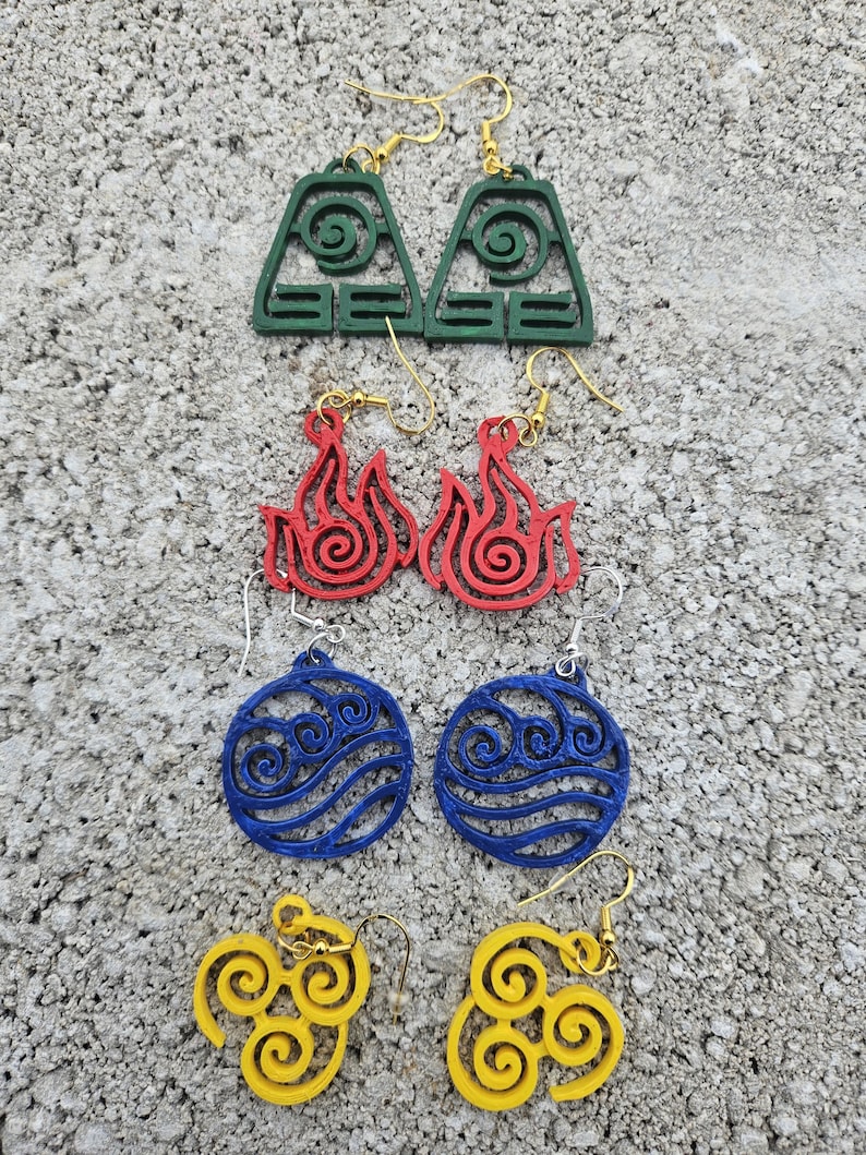 ATLA Symbol Earrings, Elements Earth Fire Water Air Symbol Earrings ...