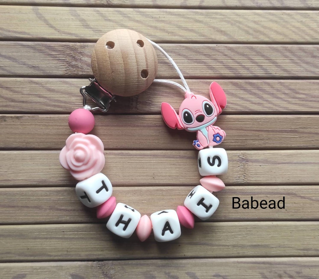 Personalized Stitch Style Pink Pacifier Clip With First Name - Etsy