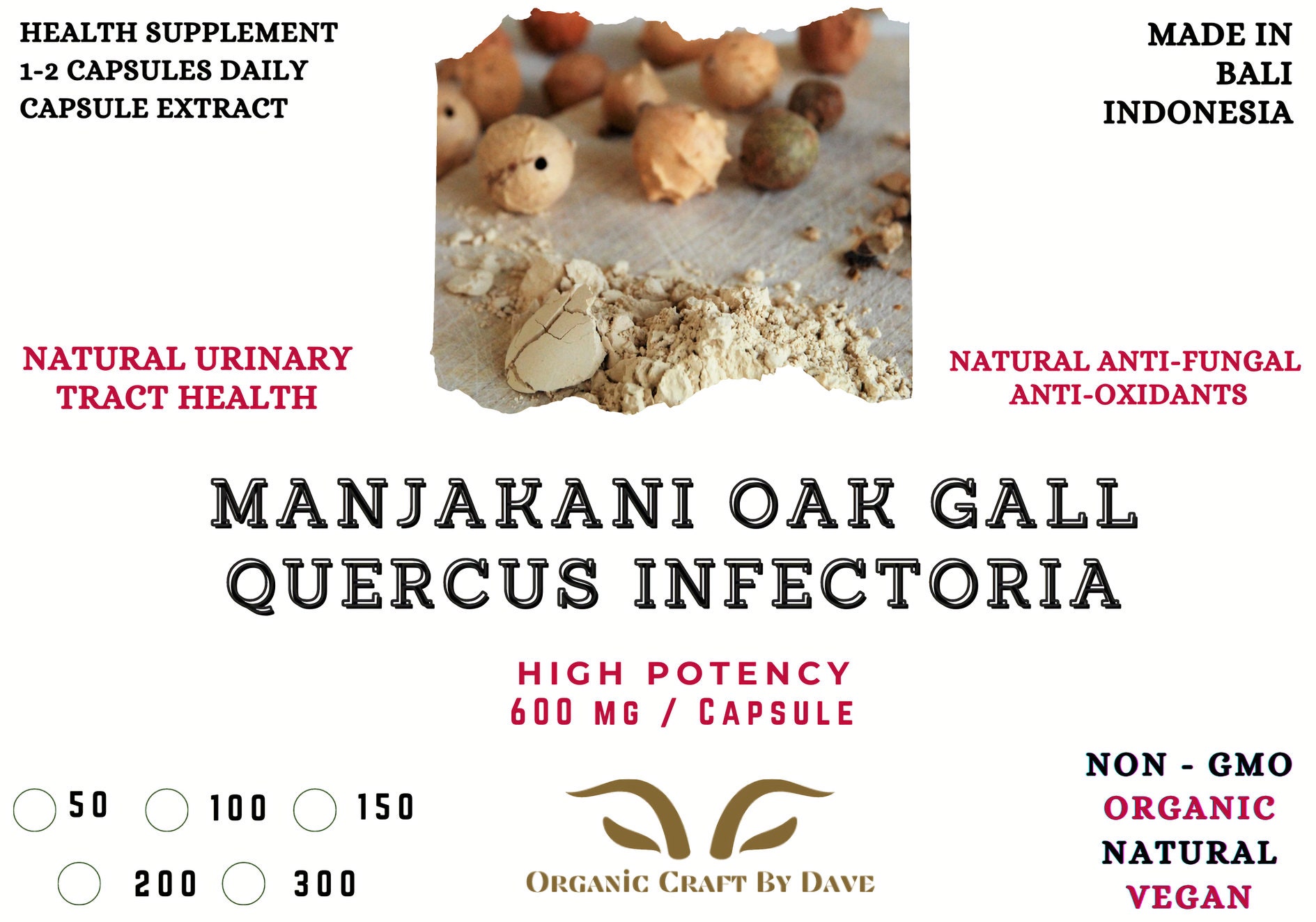 Organic Oak Gall Capsule 600 Mg Pura Quercus Infectoria Extract Capsules Manjakani Women Health
