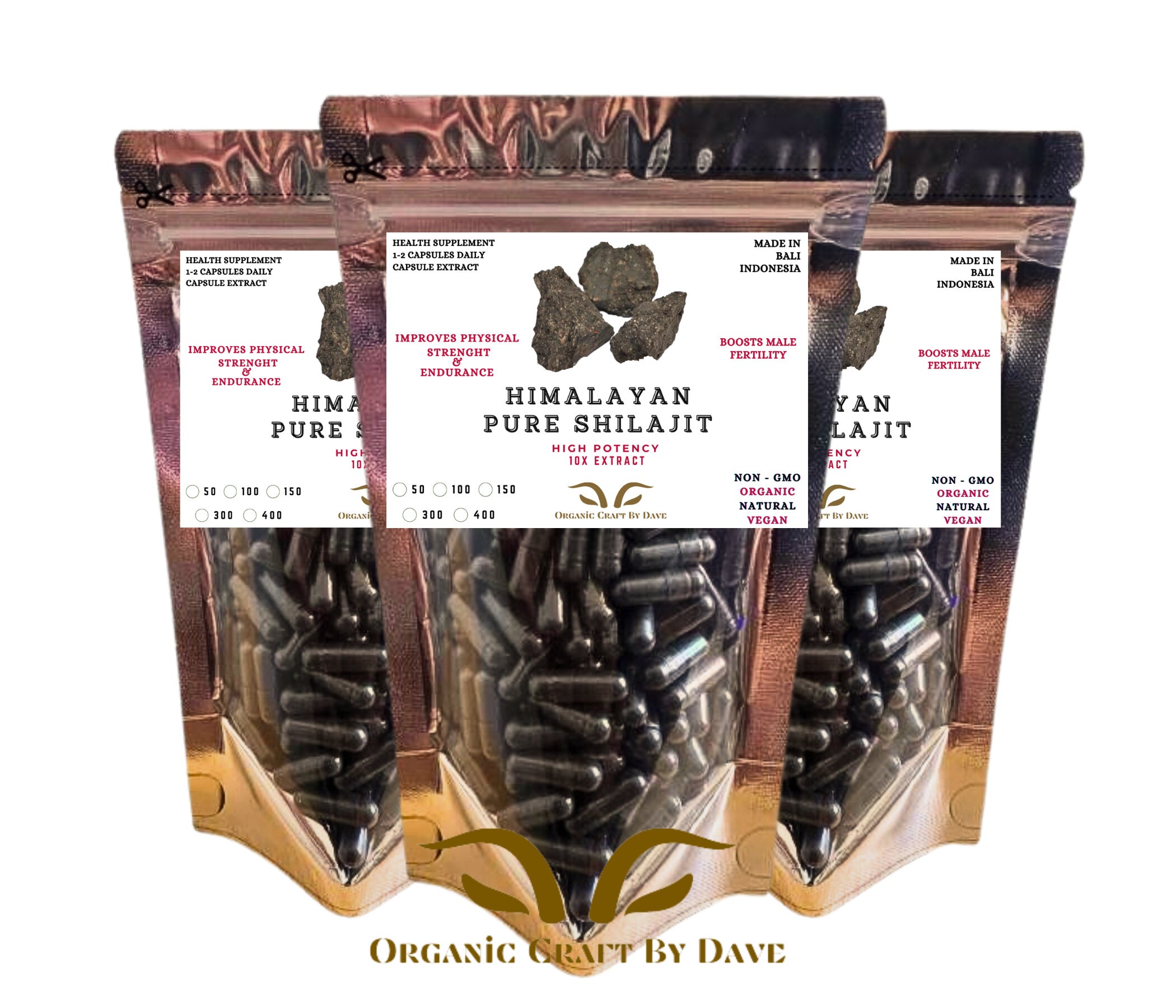 Organic Himalayan Shilajit Powder Extract 500mg Natural Superfood ...