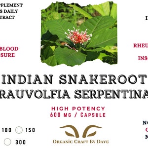 Organic Indian Snakeroot Extract Capsules 600 Mg Vegetarian Rauvolfia ...