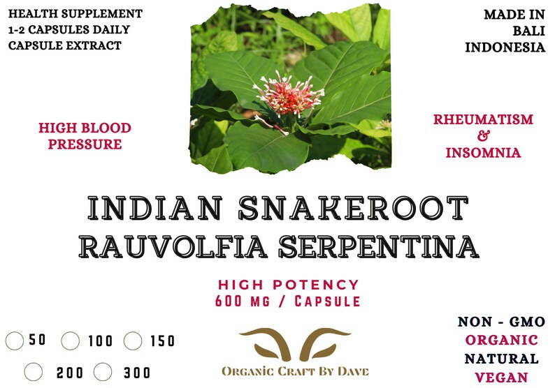 Organic Indian Snakeroot Extract Capsules 600 Mg Vegetarian - Etsy