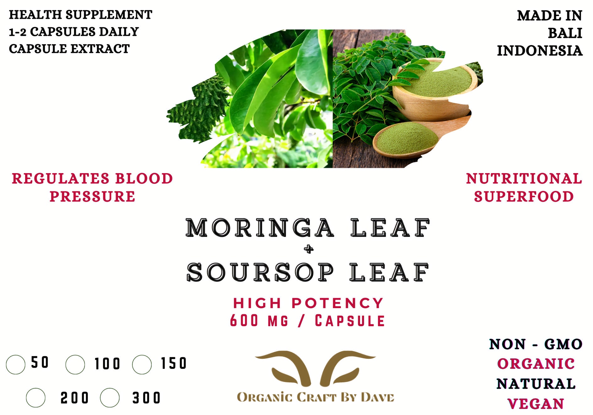 Moringa Oleifera Soursop Leaf Capsules Extract Vegetarian Capsule 600 ...