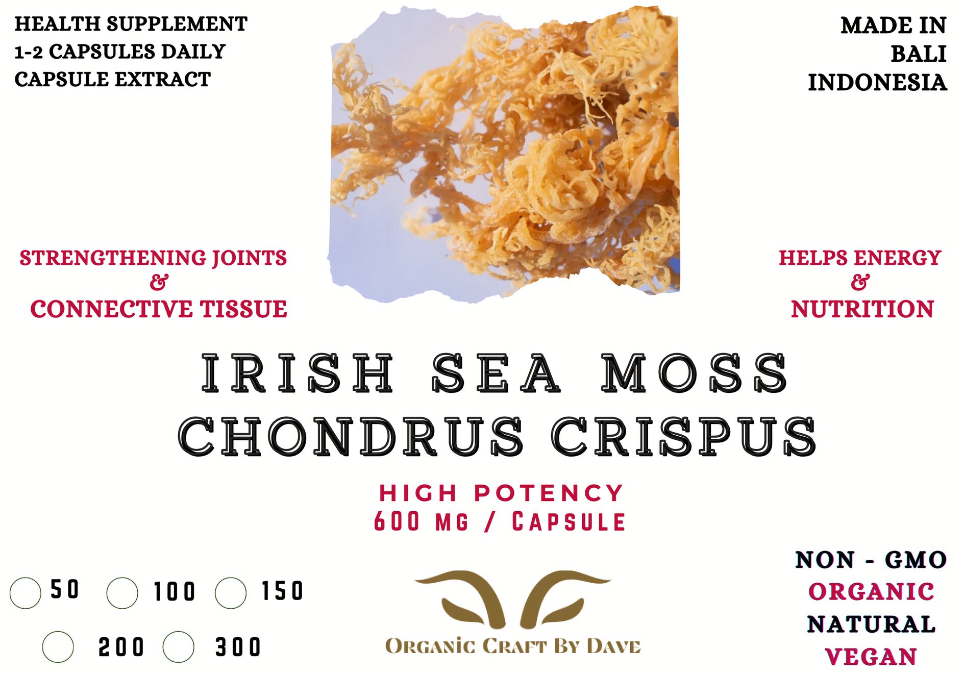 Irish Sea Moss Mineral Superfood Capsules Extract 600 Mg Non-gmo Chondrus Crispus Organic Craft ...