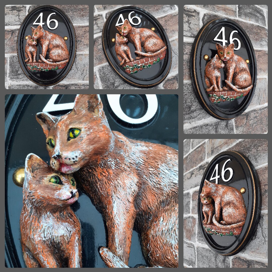 Unique Oval House Number Sign With a Stunning Sculpture of a Pair of ...