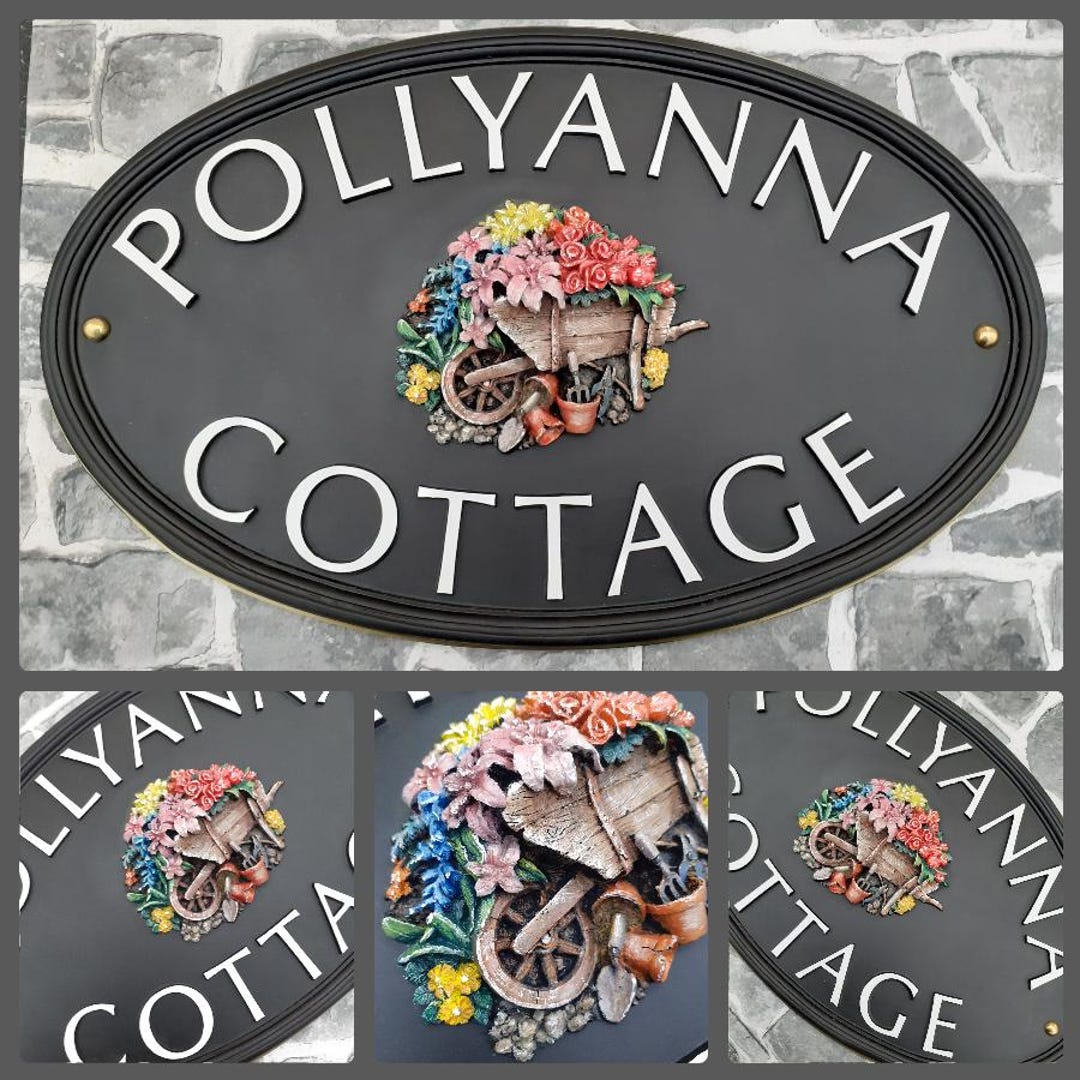 Personalised Large Solid Cast Resin House Name Sign, Barrow of Flowers ...