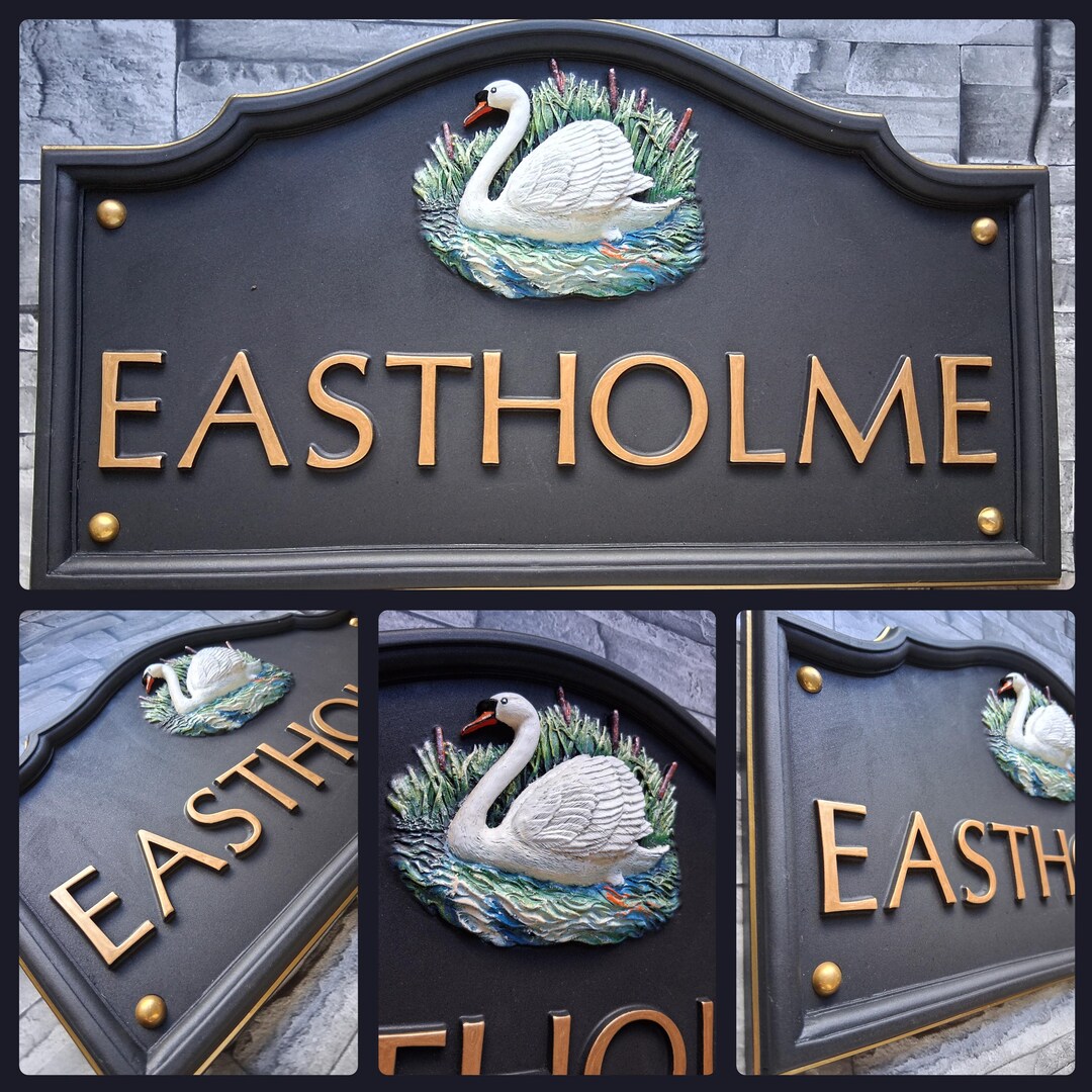 Traditional House Name Moontop Sign | Hand-painted Swan Sculpture ...