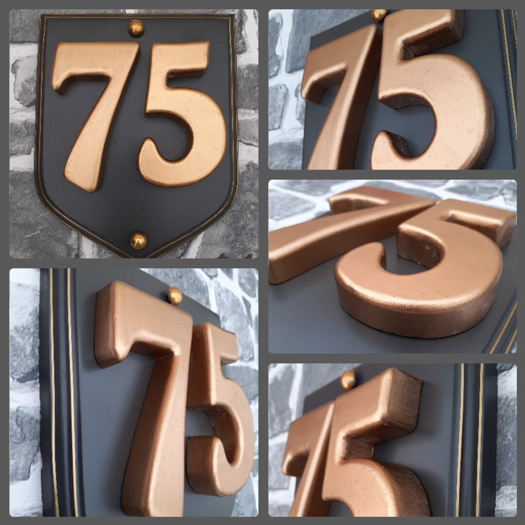 NEW CHUNKY NUMBERS Shield Solid Cast Resin House Sign, Traditional With ...