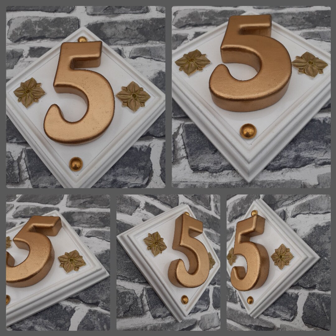 CHUNKY NUMBERS Diamond Solid Cast Resin House Sign, Traditional With a ...