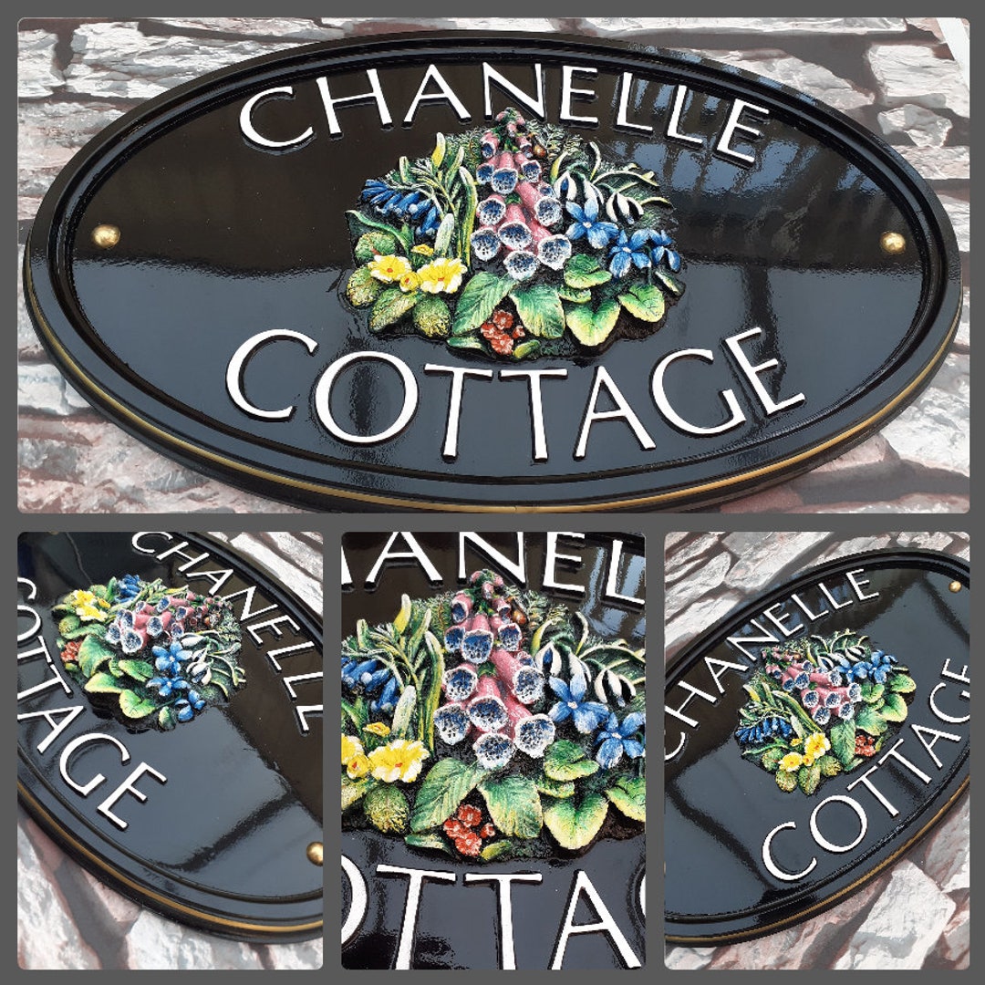 Personalised Solid Cast Resin House Name Sign | Woodland Bouquet ...