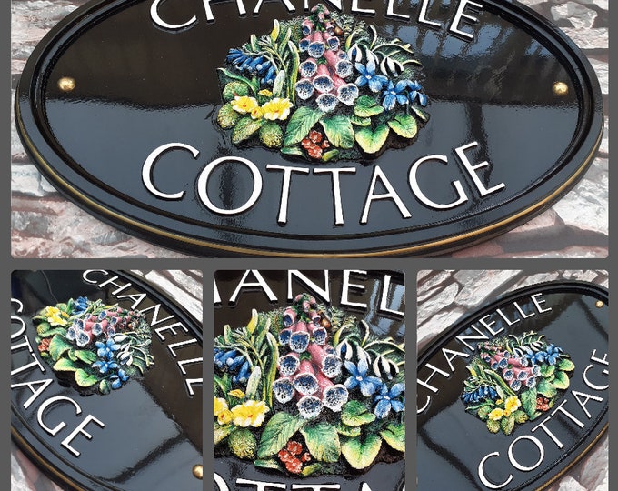Personalised Solid Cast Resin House Name Sign | Woodland Bouquet ...