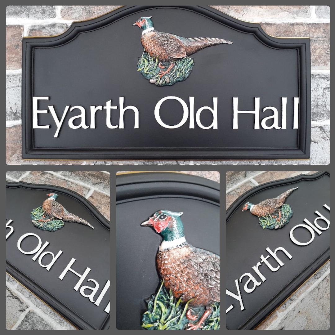 Traditional House Number Farm Sign Hand-painted Pheasant Sculpture Cast ...