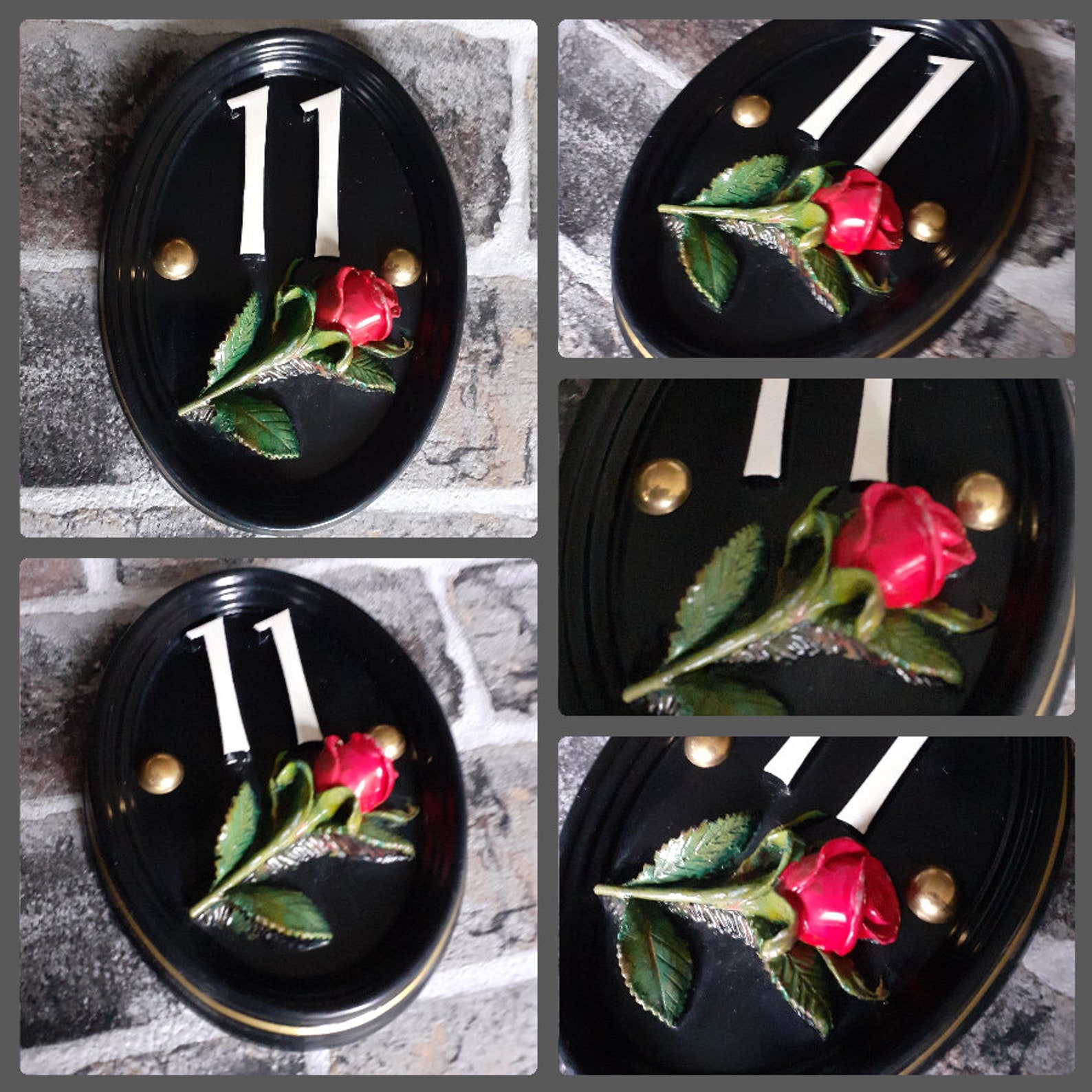 Cast Resin House Number Sign With Little Rose, Various Colours ...
