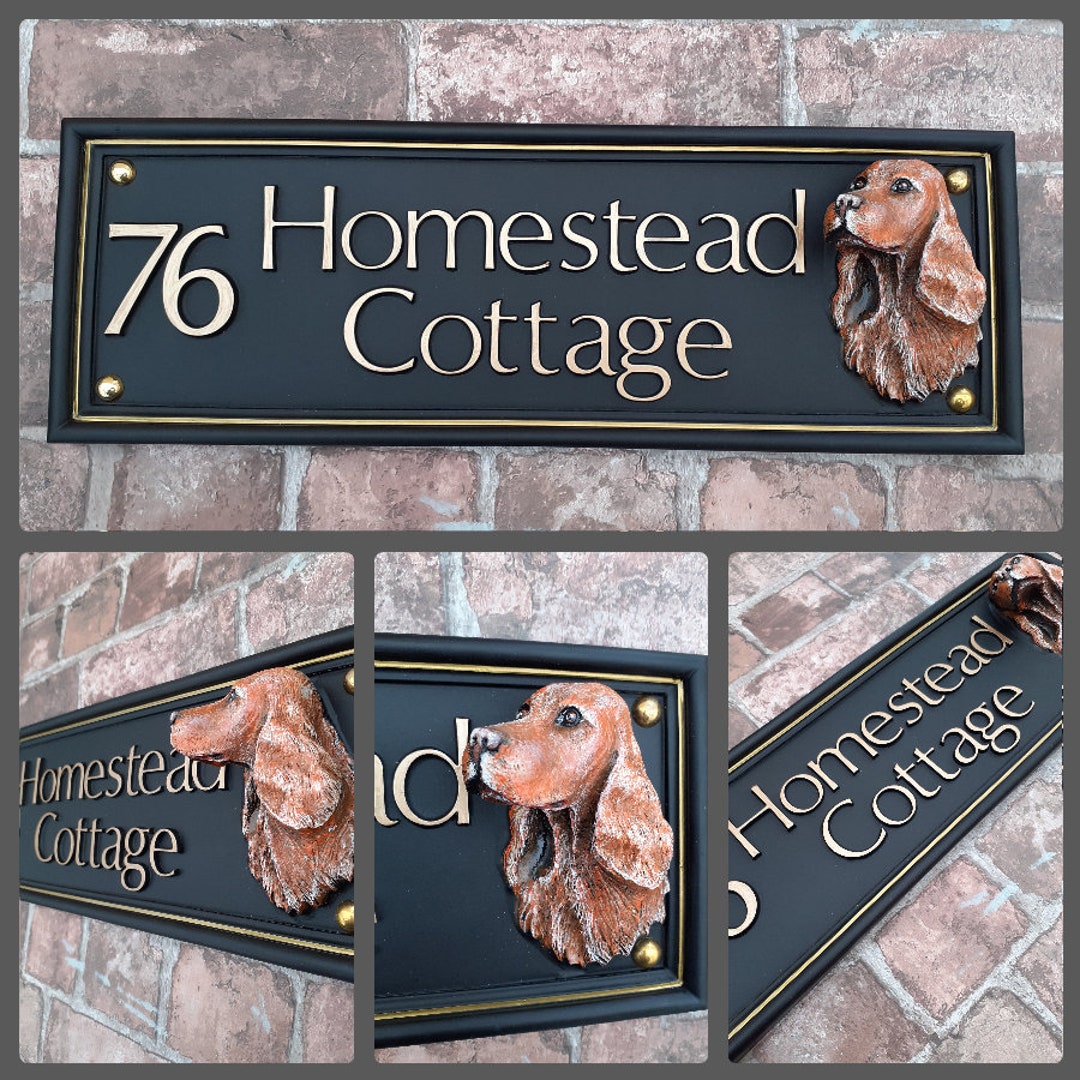 Rectangle Style Solid Cast Resin House Sign With Sculpture of a Dog ...