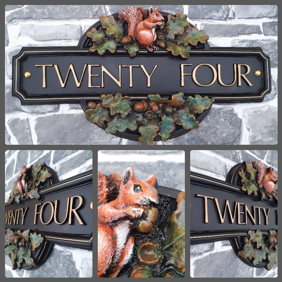 Personalised Hand Painted Oval House Number Sign With Squirrel | Etsy