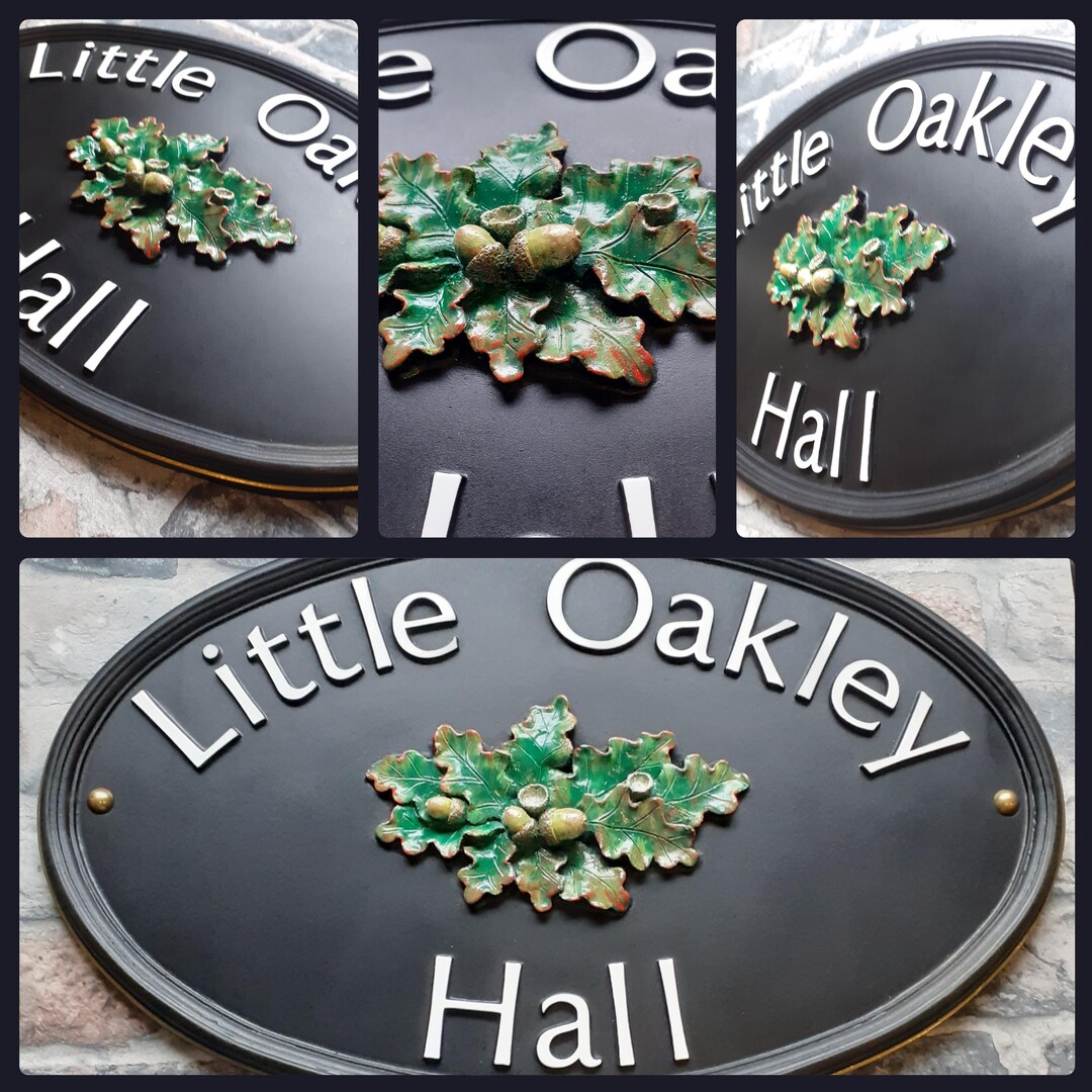 Personalised Large Solid Cast Resin House Name Sign With Oakleaves ...