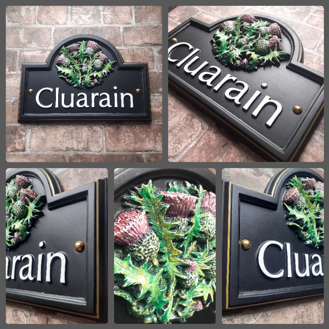 Traditional House Name Sign | Stunning Hand-painted Thistle Sculpture ...