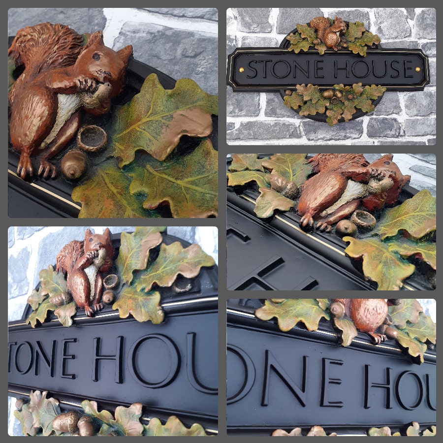 Personalised Hand Painted Oval House Number Sign With Squirrel | Etsy