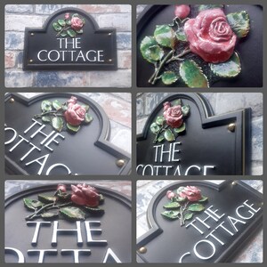 Traditional House Name Sign | Hand-painted Rose Sculpture | Solid Cast ...
