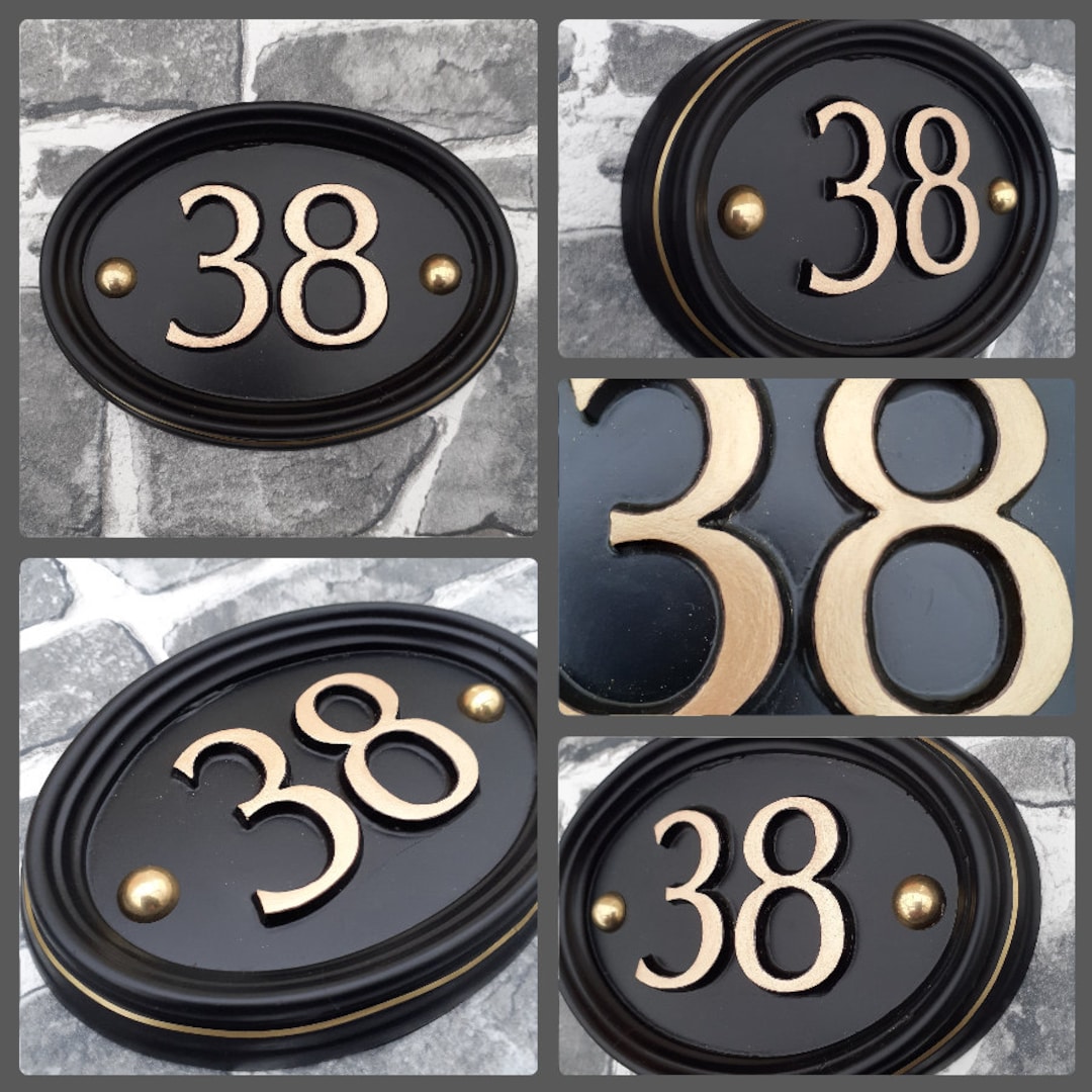 Personalised Cast Resin Oval House Number or Name Sign, Various Colours ...