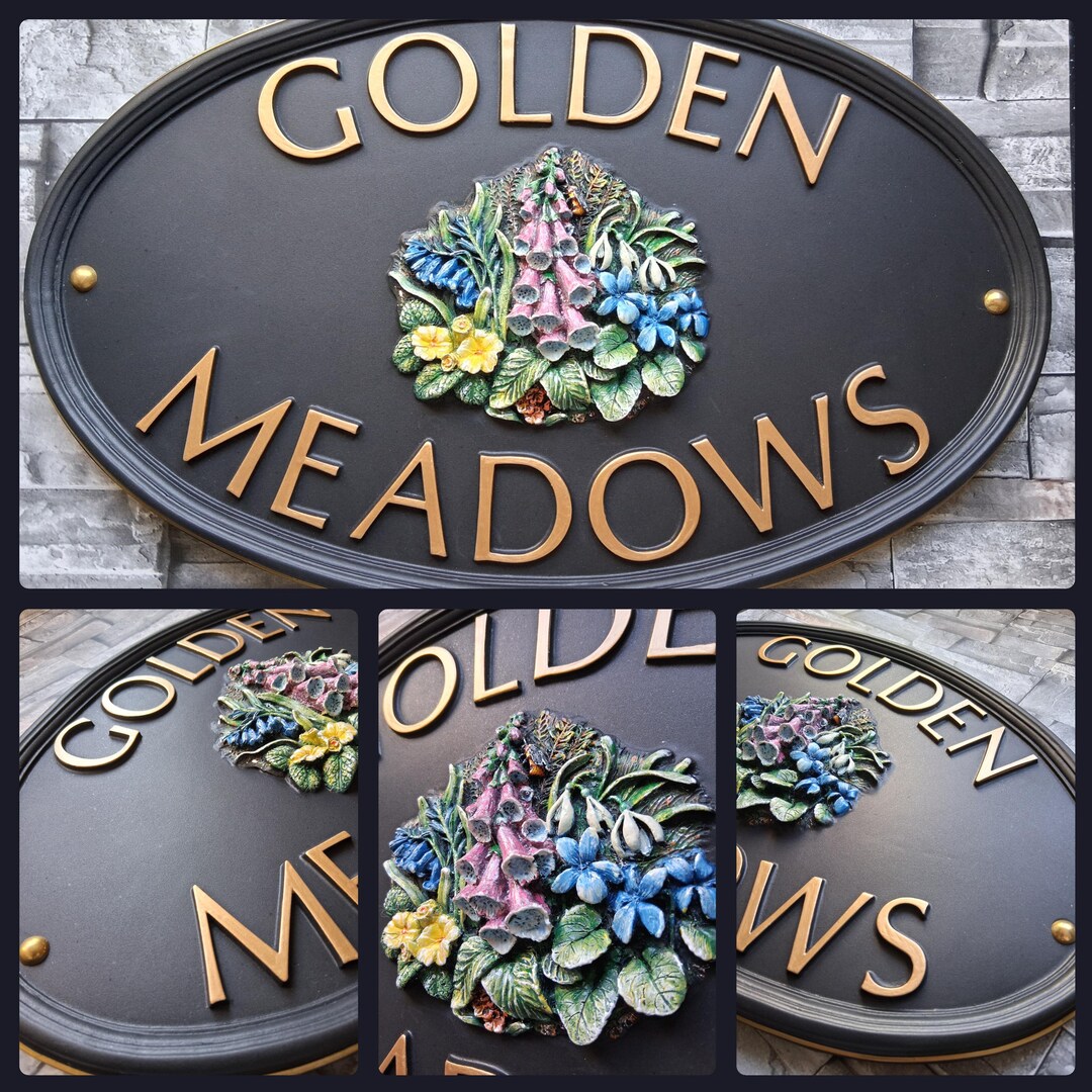 Personalised Large Solid Cast Resin House Name Sign, Woodland Bouguet ...