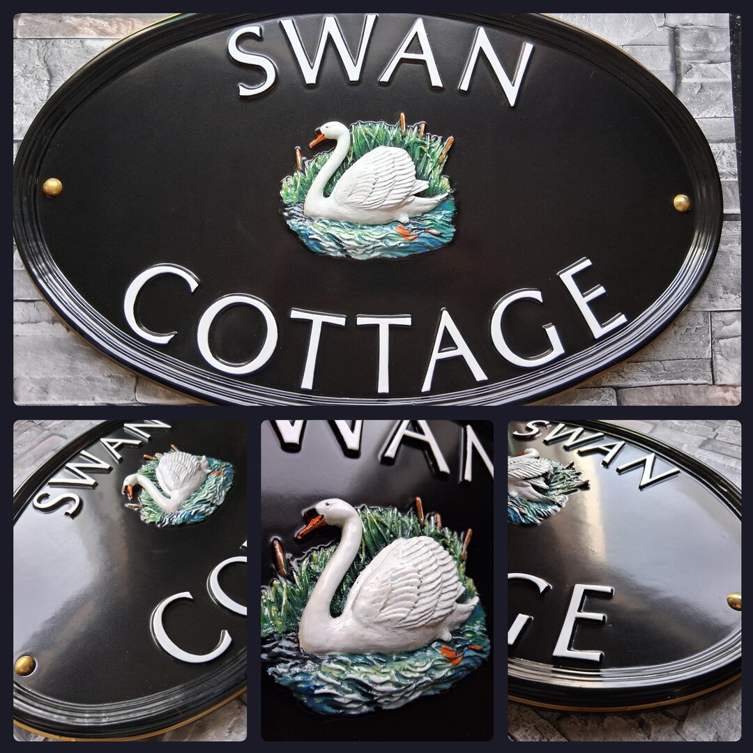 Personalised Large Solid Cast Resin House Name Sign | Stunning Swan ...