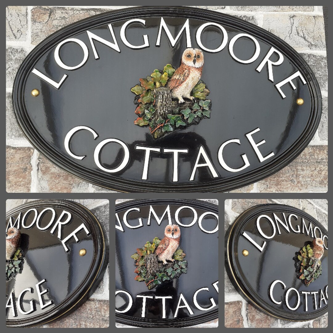 Personalised Large Solid Cast Resin House Name Sign | Stunning Owl ...
