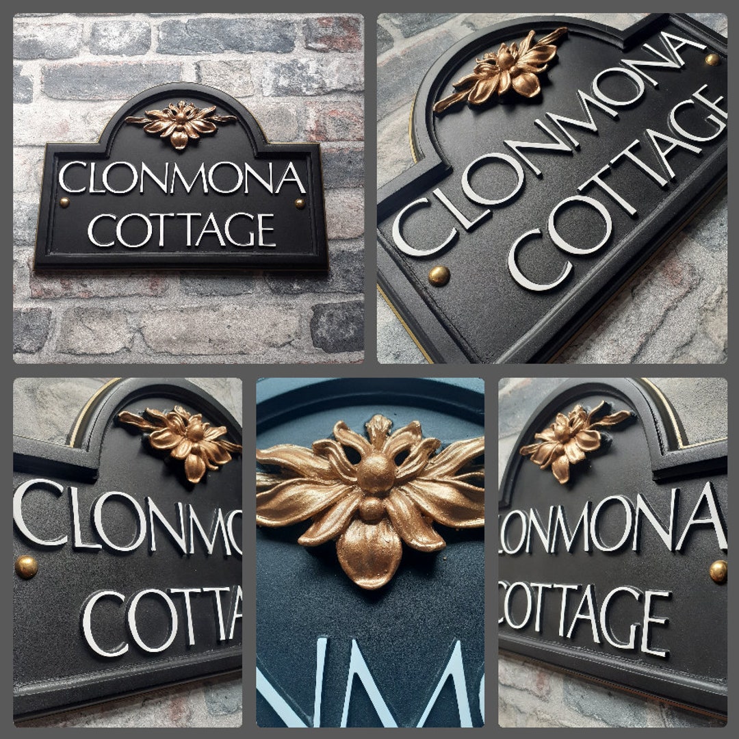 Traditional House Number or Name Sign | Hand-painted Flourish | Solid ...