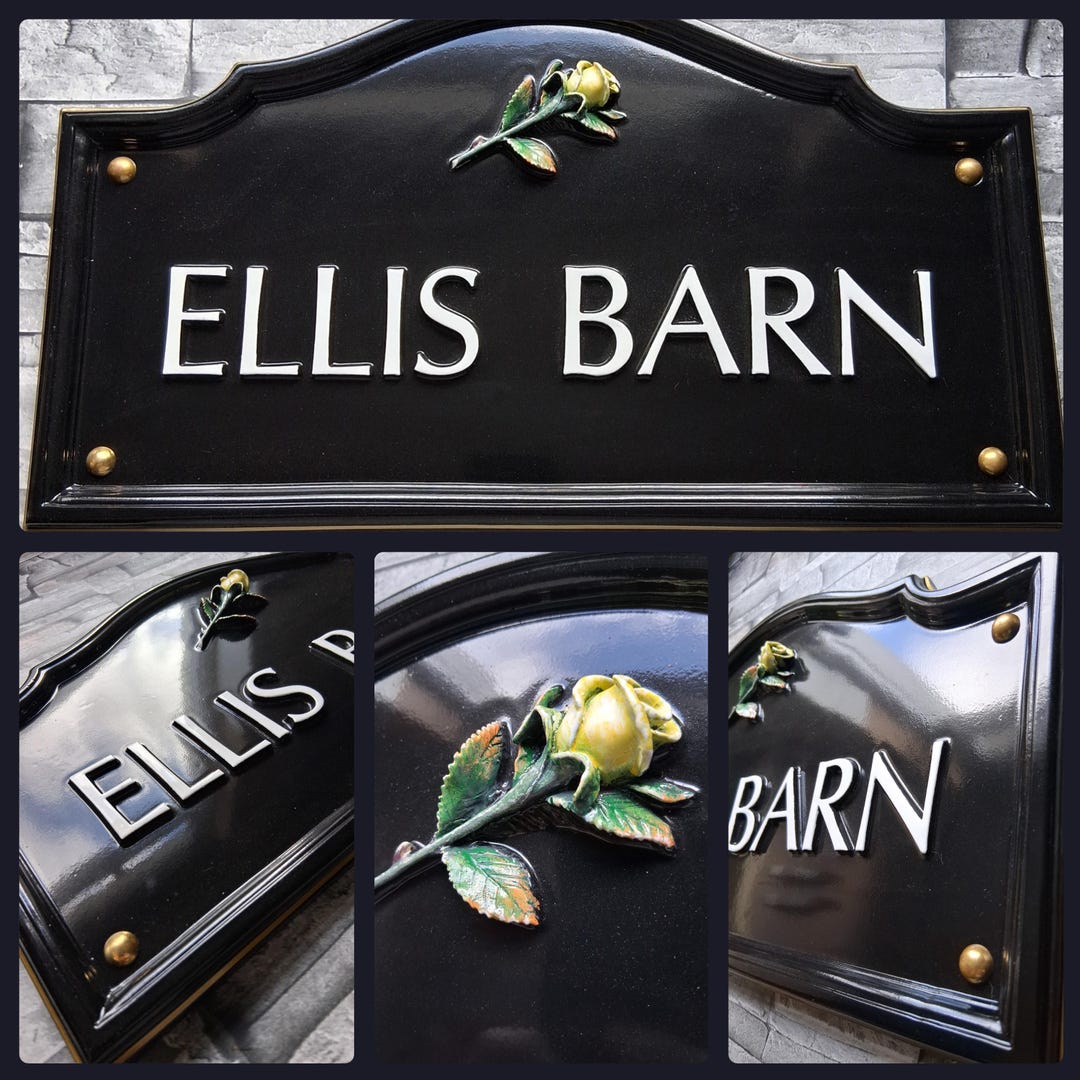 Traditional House Name Sign | Hand-painted Single Rose Sculpture | Cast ...