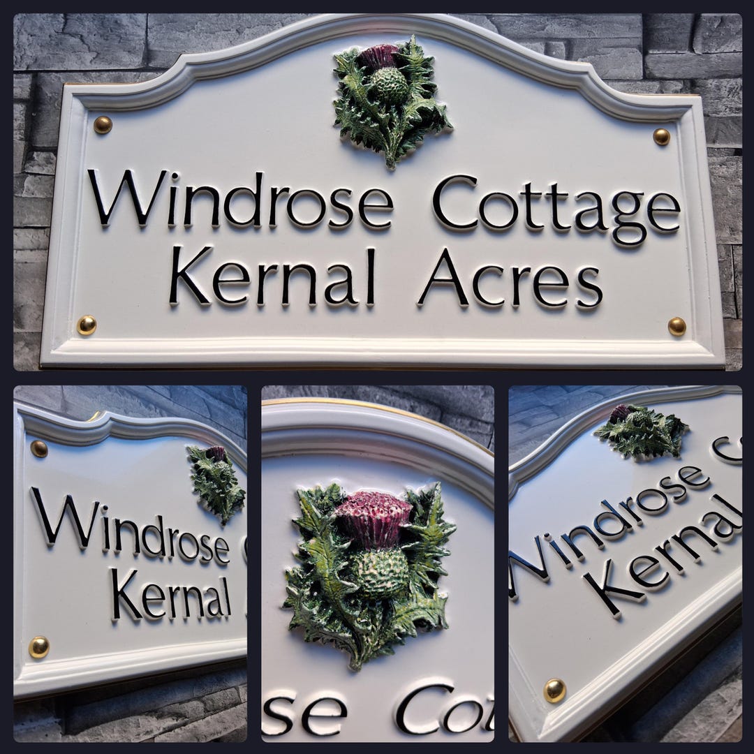 Traditional House Name Sign, Hand-painted Thistle Sculpture, Solid Cast ...