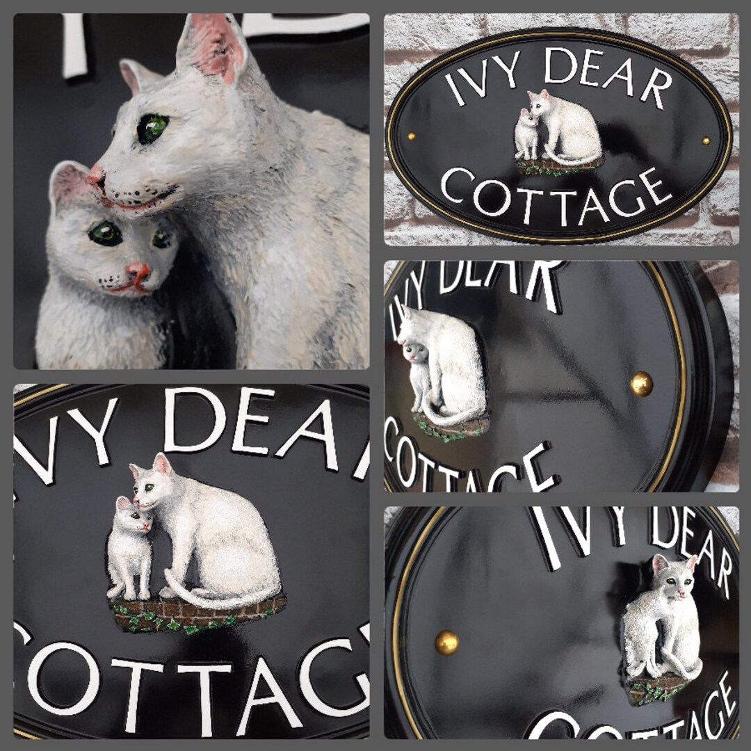 Personalised Large Solid Cast Resin House Name Sign | Stunning Cats ...