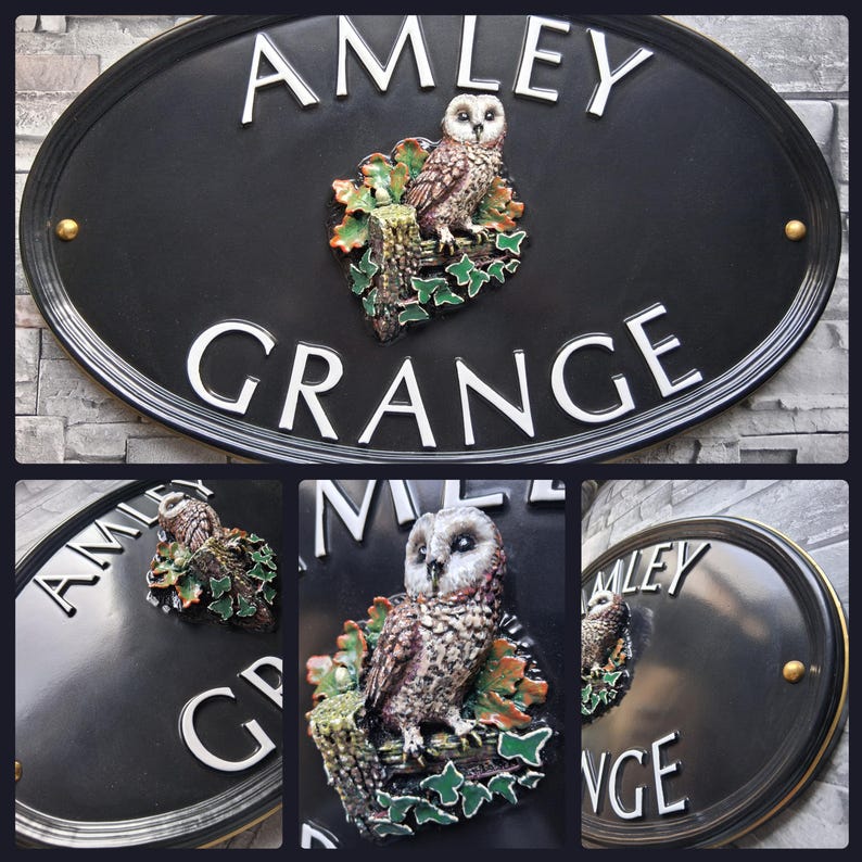 Personalised Large Solid Cast Resin House Name Sign | Stunning Owl ...