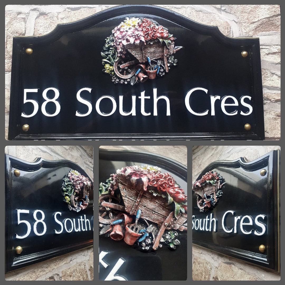 Traditional House Name Sign | With Hand-painted Barrow of Flowers ...