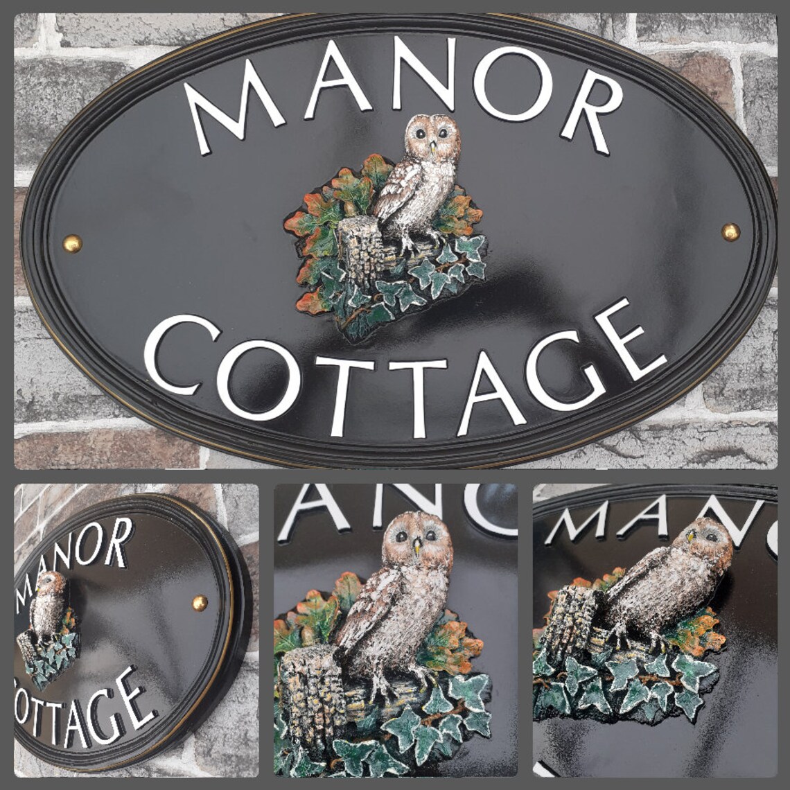 Personalised Large Solid Cast Resin House Name Sign | Stunning Owl ...