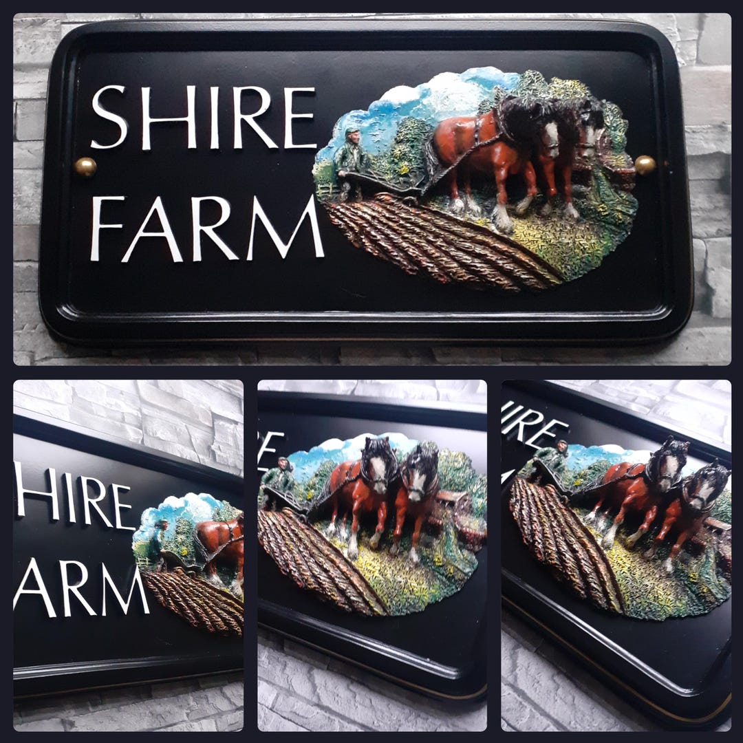 Rectangle Style Solid Cast Resin House Sign With a Sculpture of Shire ...