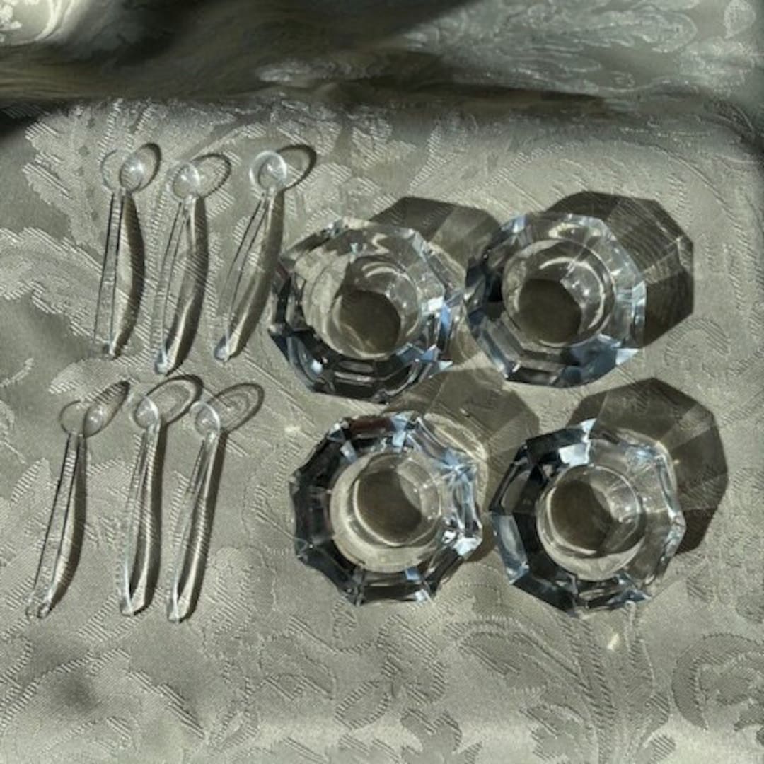 Four Vintage Crystal Salt Cellars and Spoons - Etsy