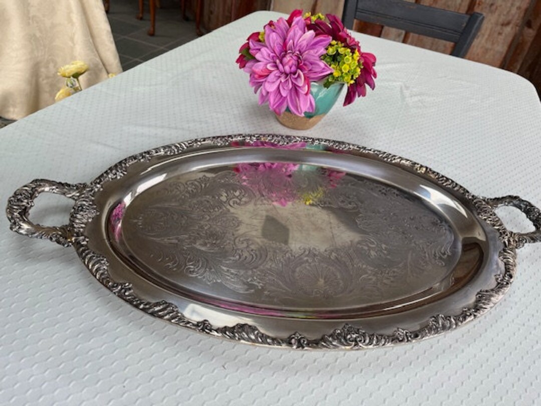 Large Footed Silver Oval Tray Victorian Design - Etsy