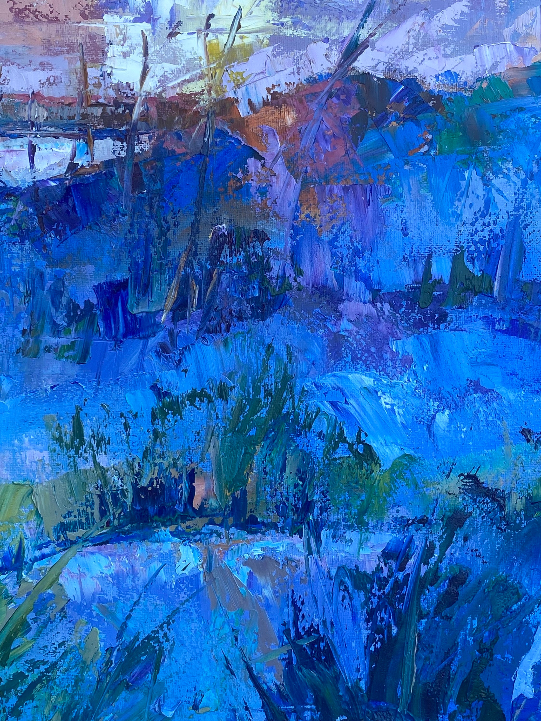 Impasto Nature Sunset Open Field Swamp Landscape Oil Painting on Canvas ...