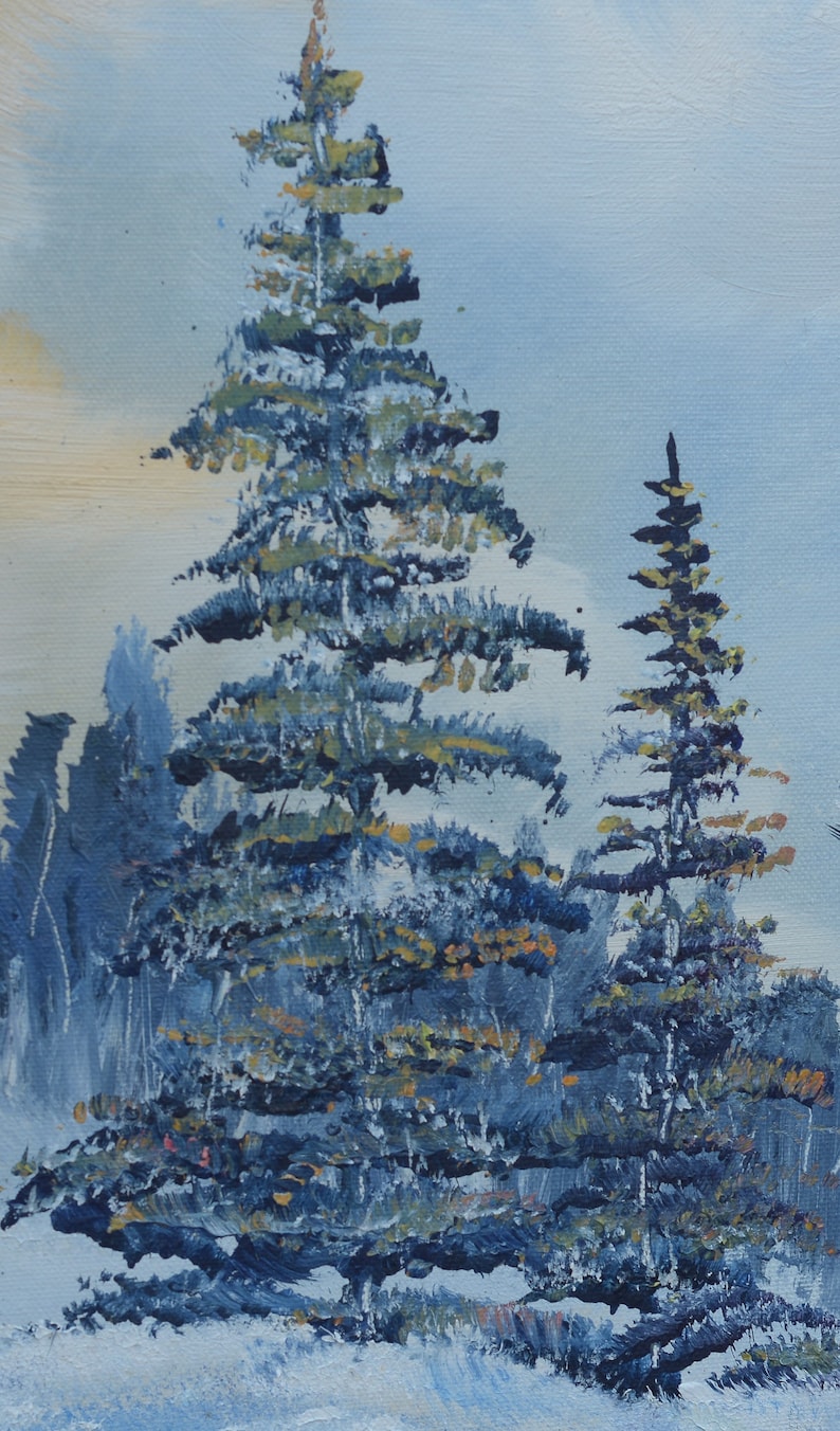 Snow Winter Landscape With a Cabin in the Woods Oil Painting on Canvas ...