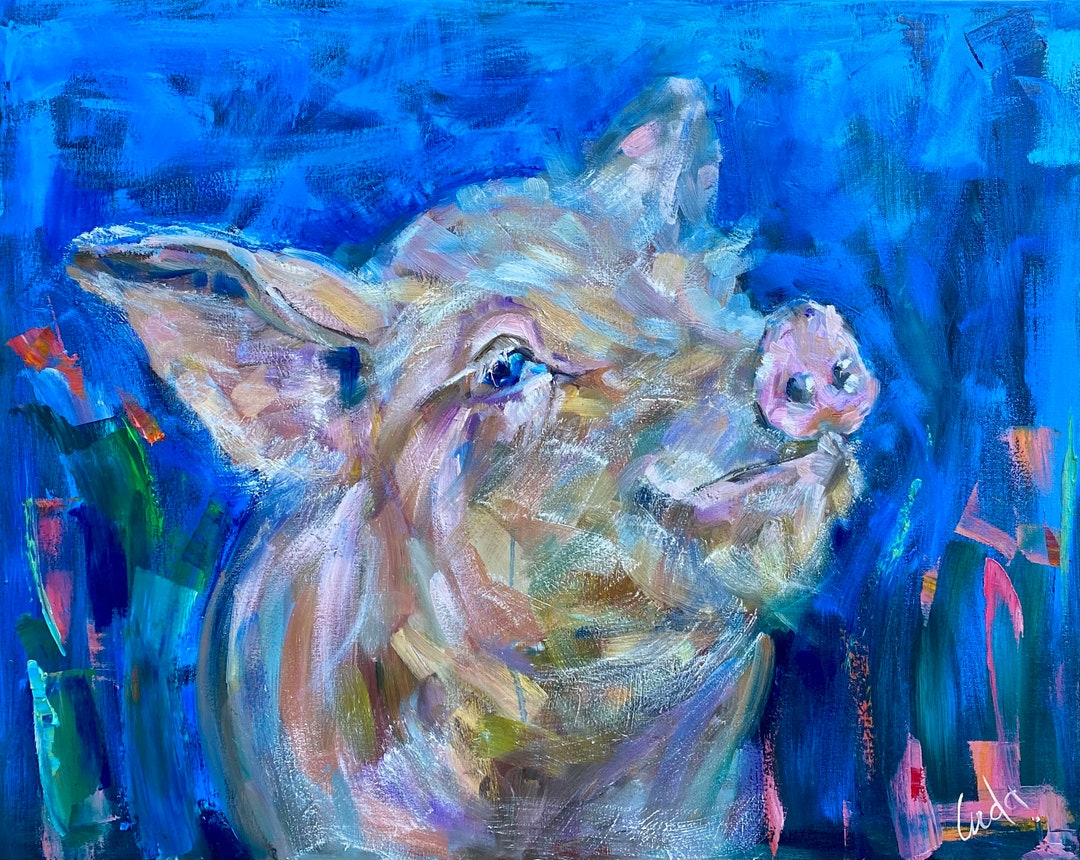 Smiling Pink Pig Animal Oil Painting on Canvas Size 24x30 Inches ...