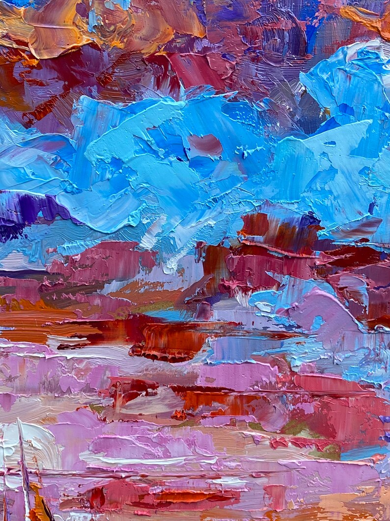 Impasto Sunset Seascape Ocean Sailboats Painting Boats on Water ...