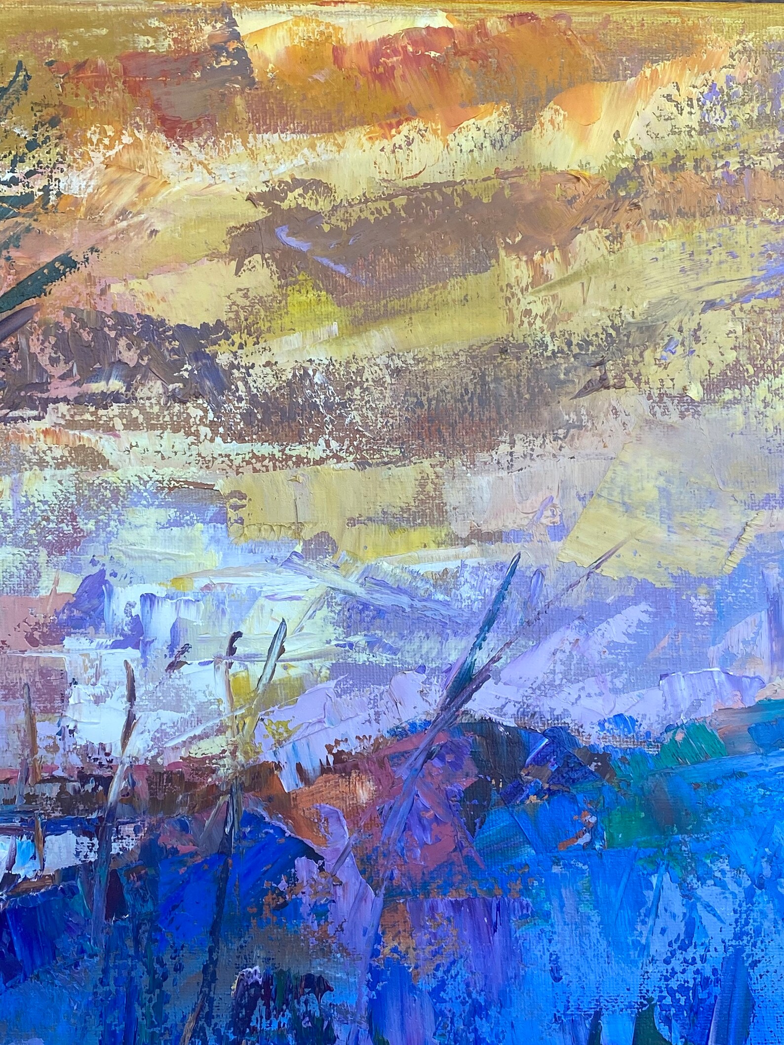 Impasto Nature Sunset Open Field Swamp Landscape Oil Painting on Canvas ...
