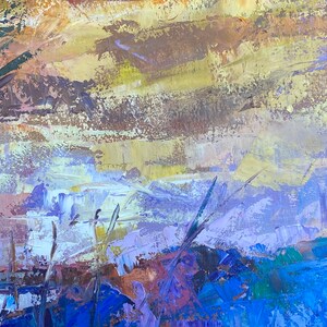 Impasto Nature Sunset Open Field Swamp Landscape Oil Painting on Canvas ...