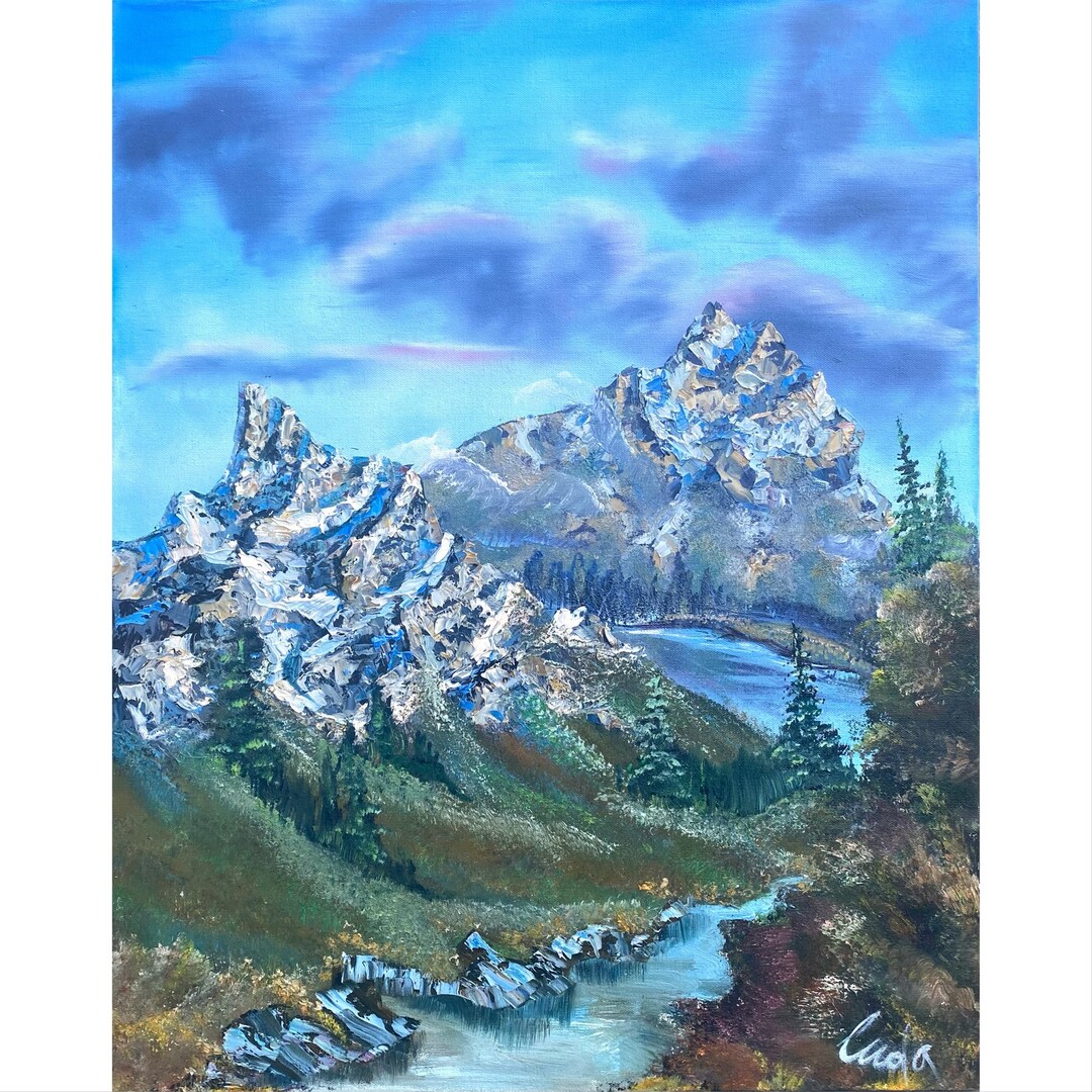 Mountain Landscape With River Nature Oil Painting on Canvas Size 30x24 ...