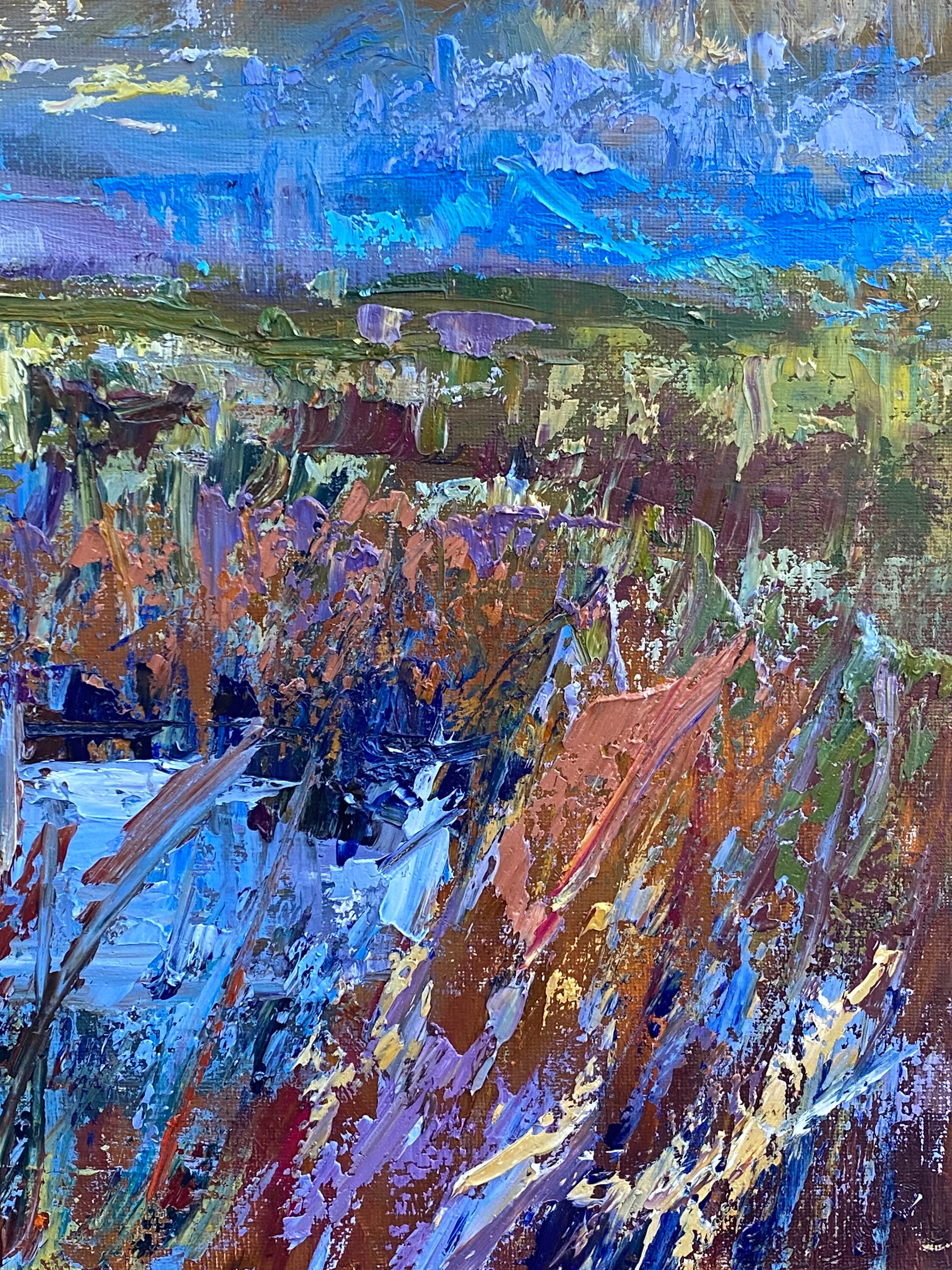 Impasto Nature Open Field Swamp Landscape With a River Oil Painting on ...