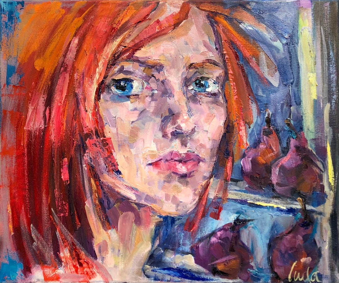 Unique Ginger Redhead Girl Portrait Oil Painting on Canvas Size 24x20 ...